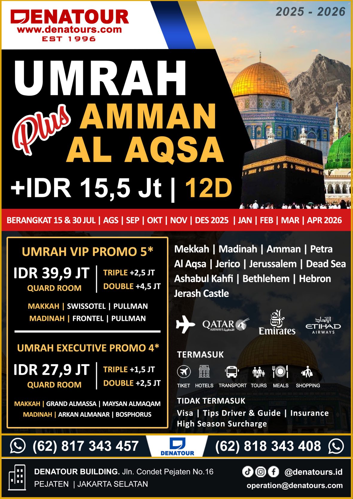 Umrah Plus Amman - Aqsa 12 Days | Denatours.com